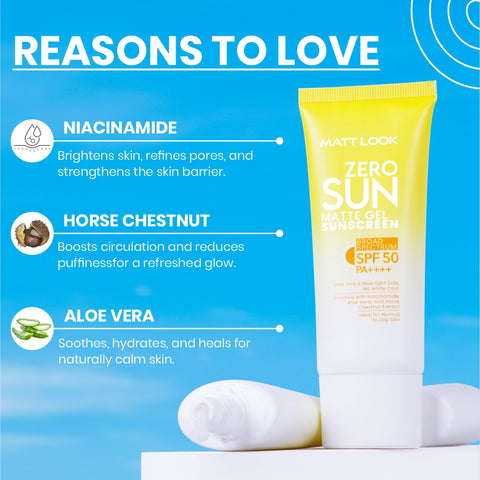MATT LOOK Zero SUN Matte Gel SPF 50 PA++ Sunscreen (UVA/UVB/Blue Light ...